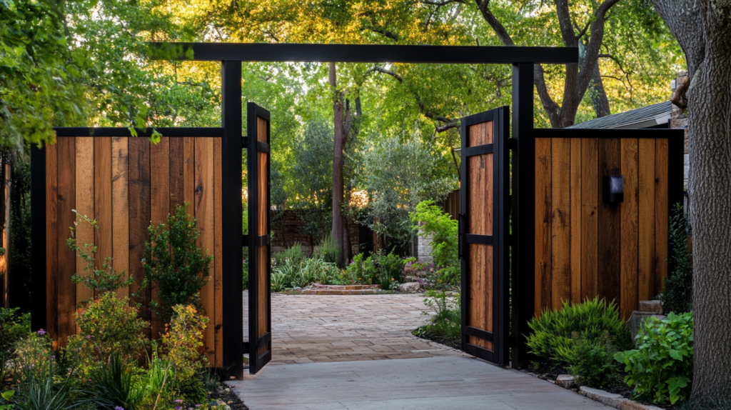 Wood and Metal Fence Gate | Woodgrain Metal Gates by MetalGrain