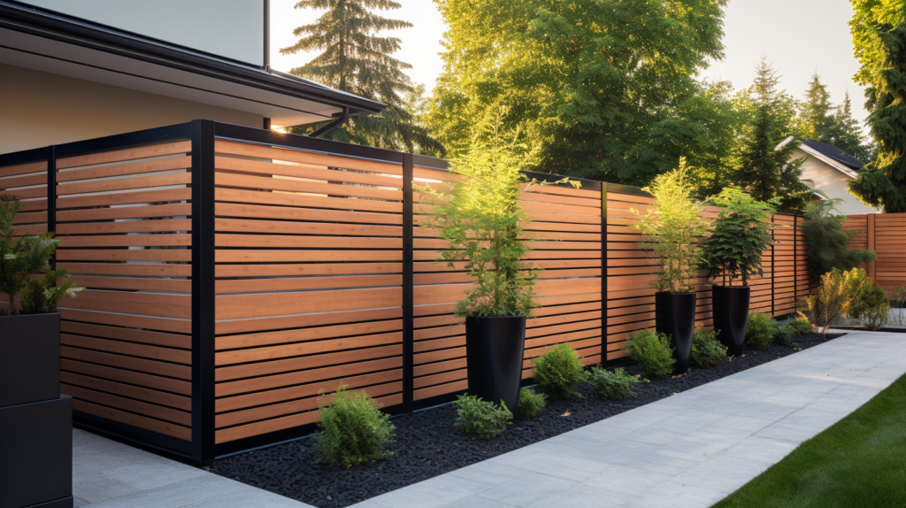 Metal Fencing with Wood Slats - MetalGrain