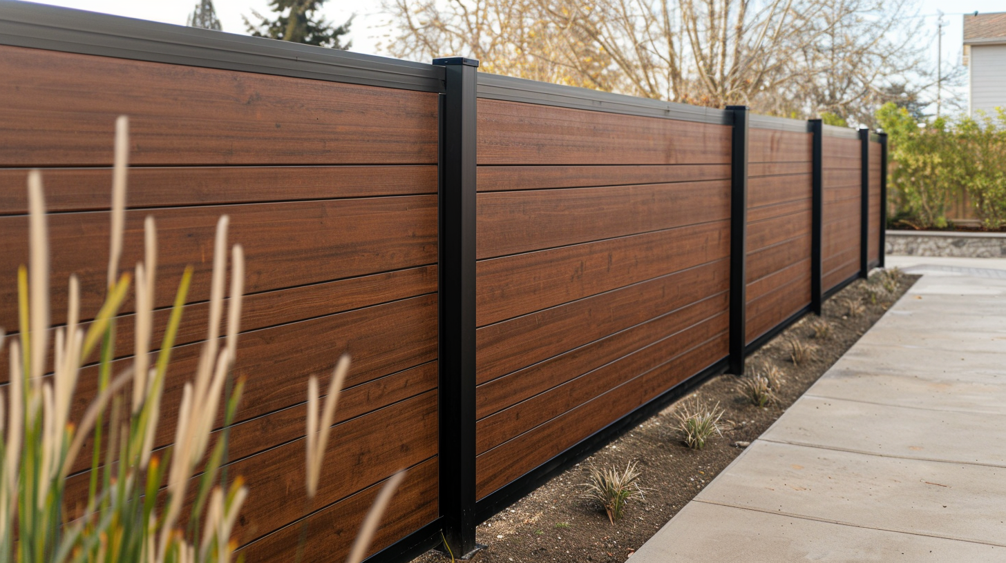 Horizontal Wood Look Metal Fence